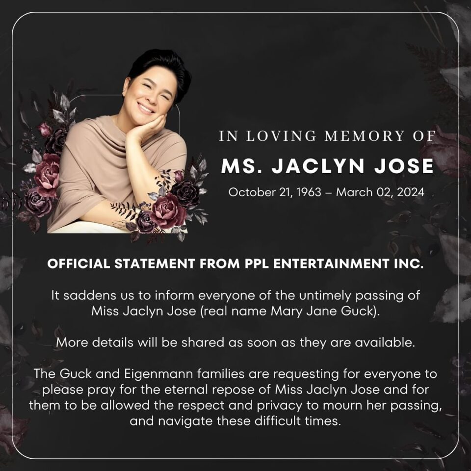 Veteran Actress Jaclyn Jose Dies at 60 Years Old